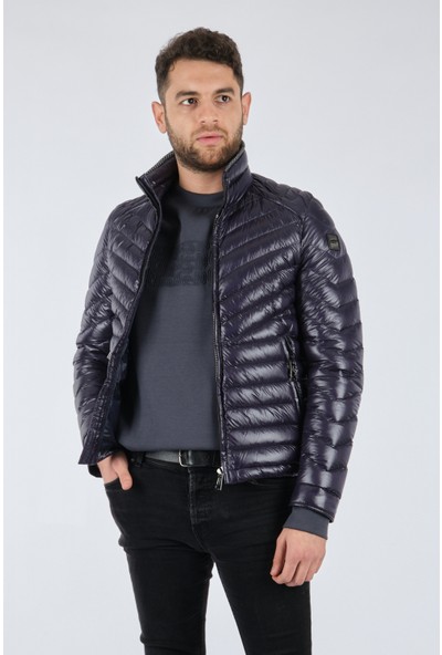 Lufian Dik Yaka Şişme Lacivert Erkek Kaban 112120089