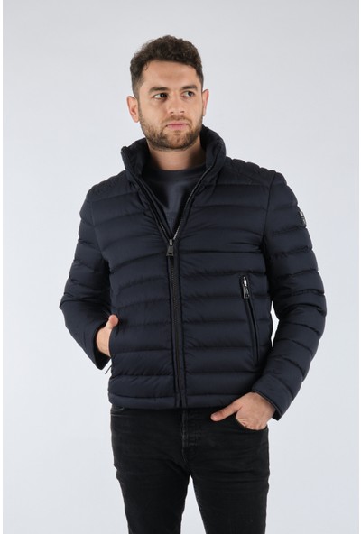 Lufian Dik Yaka Şişme Fermuarlı Cepli Lacivert Erkek Kaban 112120088