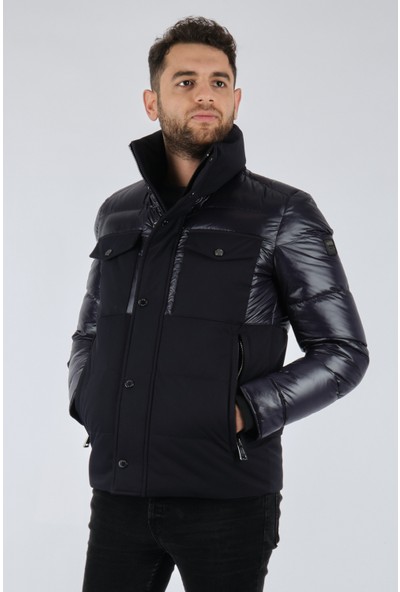 Lufian Dik Yaka Şişme Fermuarli Cepli Lacivert Erkek Mont 112120121