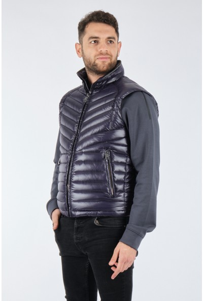 Lufian Dik Yaka Şişme Lacivert Erkek Yelek 112130007