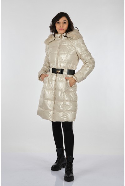 Bsb Kapüşonlu Kemer Detayli Krem Kadın Mont 046-517006 Bsb Kapüşonlu Kemer Detayli Krem Kadın Mont 046-517006