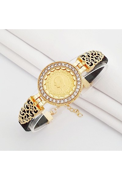 Altın Plaza Kırmızı Simli Kordon Çeyrek Altınlı Bileklik FB01984