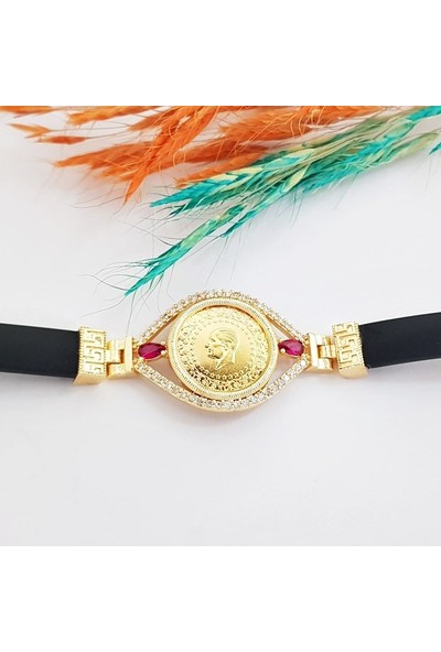 Altın Plaza Kırmızı Taşlı Çeyrek Altınlı Bileklik
