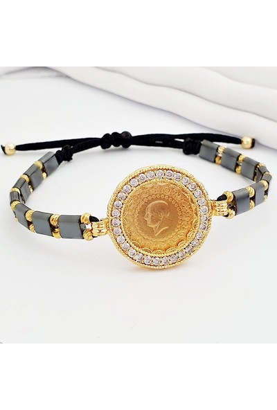 Altın Plaza Çeyrek Altınlı Bileklik Füme Taşlı FB01376
