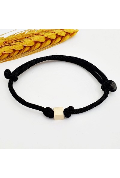 Altın Plaza Siyah Ipli Erkek & Kadın Altın Küp Bileklik FB03330