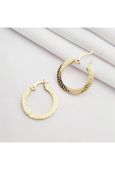 Altın Plaza 20 mm Versace Desenli Altın Halka Küpe KP06675