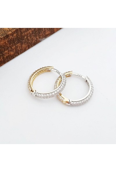 Altın Plaza 18 mm Yeşil Beyaz Altın Taşlı Halka Küpe KP06821 Altın Plaza 18 mm Yeşil Beyaz Altın Taşlı Halka Küpe KP06821