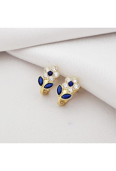 Altın Plaza Altın Bebek Küpesi 2 Lacivert Yapraklı KP04787