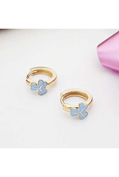 Altın Plaza Mavi Papatya Altın Çocuk Küpesi