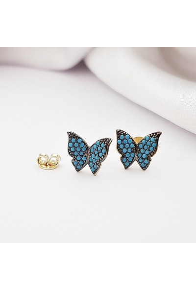 Altın Plaza Firuzeli Kelebek Altın Top Küpe KP5894