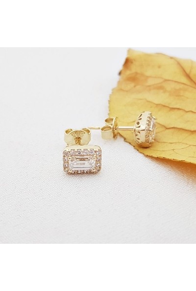 Altın Plaza 14 Ayar Baget Taşlı Altın Top Küpe KP04920