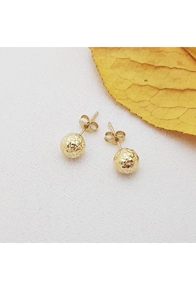 Altın Plaza Kalem Işlemeli Altın Top Küpe KP04147