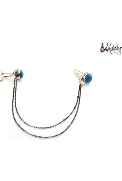 Osmanlı Pazar Doğal Firuze Taşlı Gümüş Yaka Iğnesi