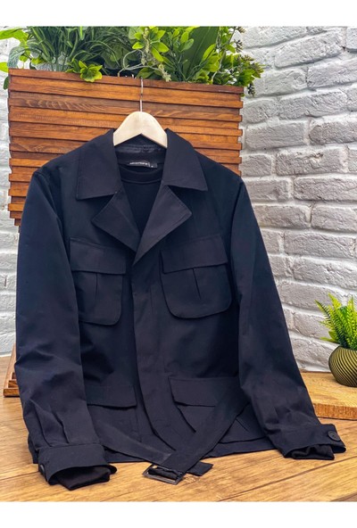 Erkek Siyah Slim Fit Trençkot