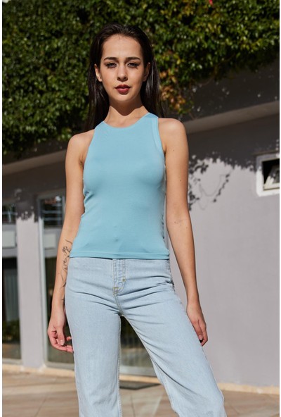 Lars Butik Kadın Turkuaz Bisiklet Yaka Sıfır Kol Penye Atlet Lars Butik Kadın Turkuaz Bisiklet Yaka Sıfır Kol Penye Atlet