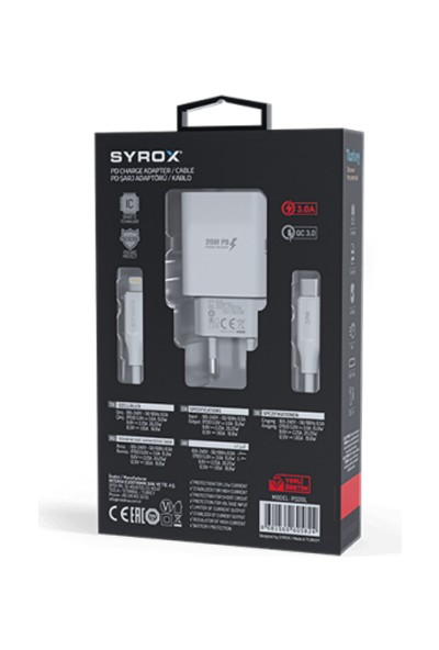 Syrox PD20L Şarj Aleti 3.0A PD20W Type-C To Lightning Kablo Set TYC00337781824 Syrox PD20L Şarj Aleti 3.0A PD20W Type-C To Lightning Kablo Set TYC00337781824