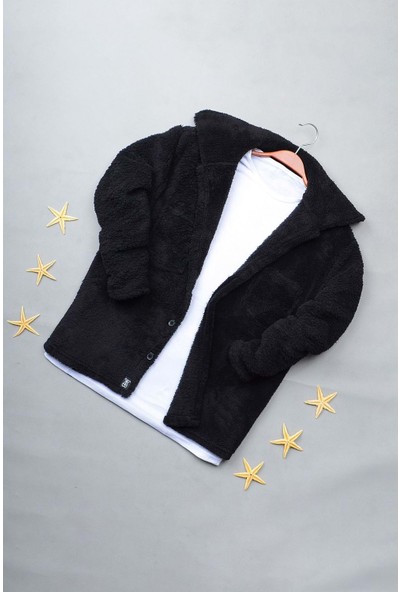 Edwox Erkek Normal Kalıp Cepli Düğmeli Peluş Hırka Siyah T139 Edwox Erkek Normal Kalıp Cepli Düğmeli Peluş Hırka Siyah T139