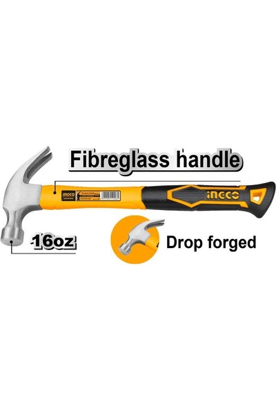 Ingco Fiberglass Saplı Çatal Çekiç 450G