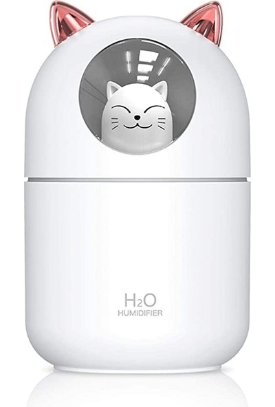 Inovaxis Oto ve Ev Kedi Karakterli Rgb Ledli Hava Nemlendirici Buhar Makinası Beyaz