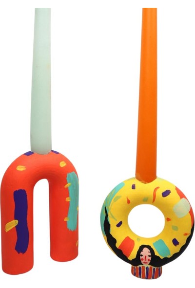 Arienel Dekoratif Mumluk ve Şamdan 2'li Set Sarı - Turuncu