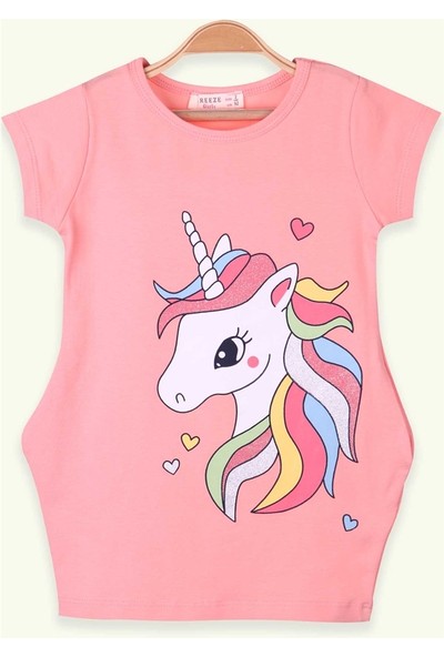Breeze Kız Çocuk Tunik Unicorn Somon Soft Giyim (2-3 Yaş)