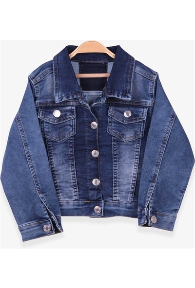 Moto Angela Kız Çocuk Kot Ceket Koyu Mavi Soft Giyim (6-10 Yaş)