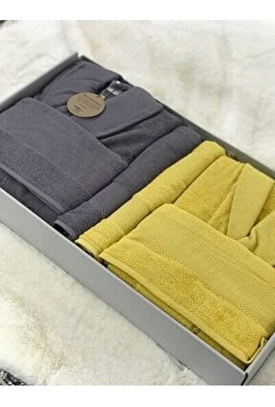 Özdilek Aile Bornoz Seti Colormix Koyu Sarı Koyu Gri Özdilek Aile Bornoz Seti Colormix Koyu Sarı Koyu Gri