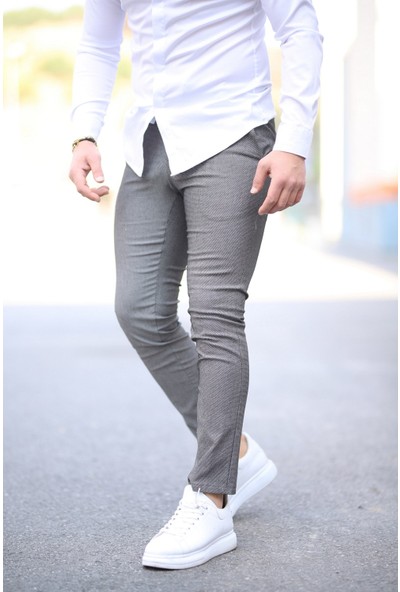 Ohepmoda Slim Fit Petek Desen Erkek Keten Pantolon Antrasit