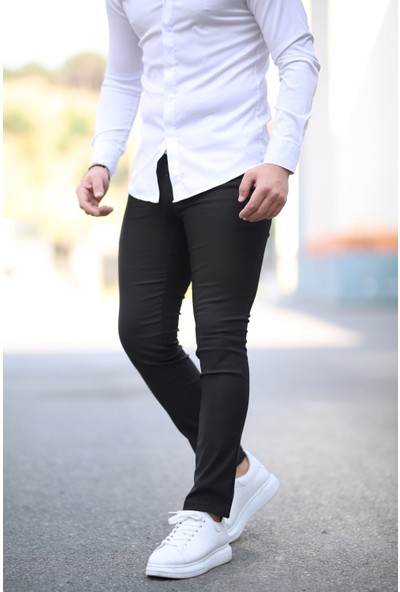 Ohepmoda Slim Fit Petek Desen Erkek Keten Pantolon Siyah