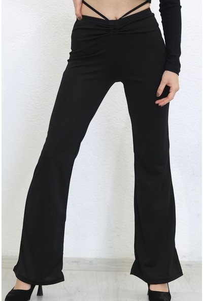 Velizade Ispanyol Paça Siyah Beli Büzgülü Crep Pantolon - 8581.1254. Velizade Ispanyol Paça Siyah Beli Büzgülü Crep Pantolon - 8581.1254.