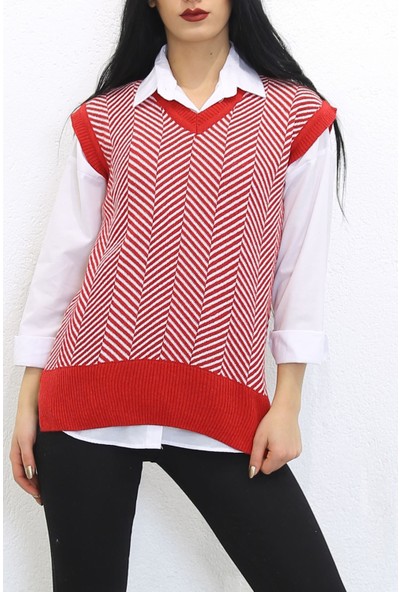Velizade Çizgili Süveter Kırmızı - 8586.1319. Velizade Çizgili Süveter Kırmızı - 8586.1319.