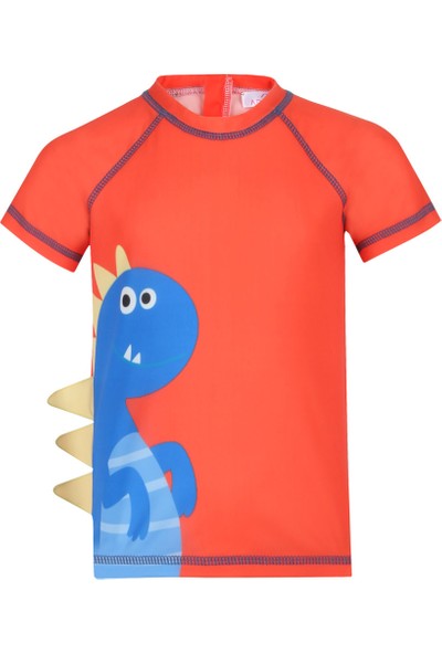 Adasea Dinozor Desenli Tişört Şort Ikili Takım Mayo - Kırmızı