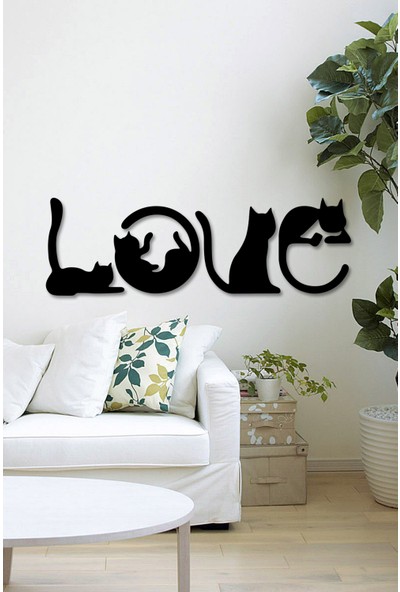 Decartline Love Kedi Figür Ahşap Tablo Duvar Dekoru