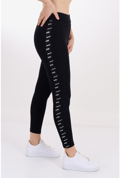 Quğu Moda Yan Şeritli Ribana Toparlayıcı Tayt