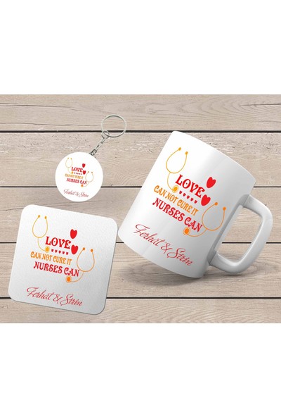 Sevgililer Günü 14 Şubat Baskılı Kupa Bardak, Bardak Altlığı ve Anahtarlık