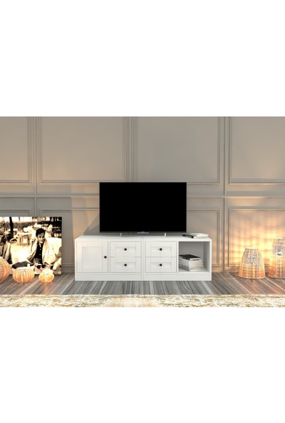 BK Concept Dolapli Çekmeceli Tv Ünitesi Beyaz 130 cm TVT-1008