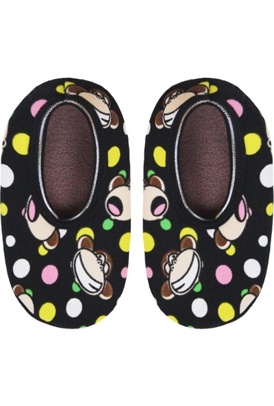 Maymun Desenli Siyah Altı Kaymaz Çocuk Ev Patiği 4-6 Yaş
