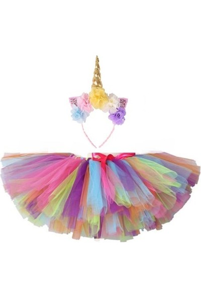 Bba New Trend 2 Li Unicorn Tütü Etek Seti Doğum Günü Unicorn Kız Çoçuk Taç