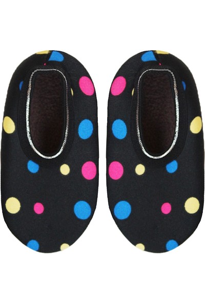 Renkli Puantiye Desenli Siyah Altı Kaymaz Çocuk Ev Patiği 4-6 Yaş