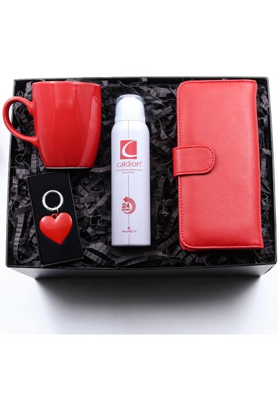 Caldion Kırmızı Kadın Cüzdan & Kadın Deodorant & Kalp Anahtarlık & Kırmızı Kupa Hediye Seti Caldion Kırmızı Kadın Cüzdan & Kadın Deodorant & Kalp Anahtarlık & Kırmızı Kupa Hediye Seti
