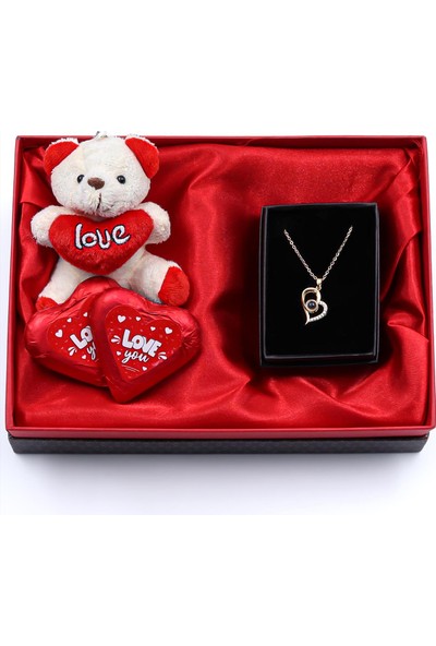VegaGiftShop Özel Kutusunda 100 Dilde Seni Seviyorum Kolye & Love Mini Ayıcık & 2'li Kalp Çikolata Hediye Seti VegaGiftShop Özel Kutusunda 100 Dilde Seni Seviyorum Kolye & Love Mini Ayıcık & 2'li Kalp Çikolata Hediye Seti
