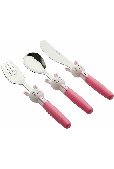Porland Mini Rabit Pembe Çocuk Çatal Kaşık Ve Bıçak Takımı Porland Mini Rabit Pembe Çocuk Çatal Kaşık Ve Bıçak Takımı
