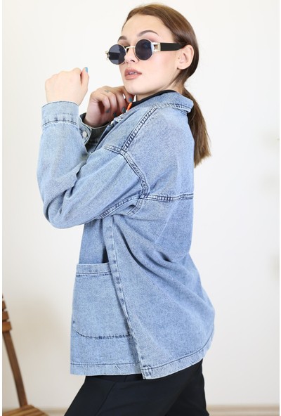 Look Butik Torba Cep Kot Ceket - Mavi