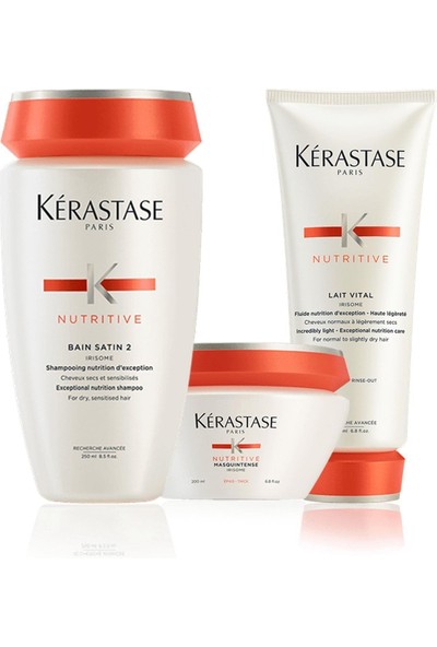 Kerastase Nutritive Irisome Şampuan 250 Ml + Kalın Maske 200 Ml + Lait Vital Krem 200 Ml Kerastase Nutritive Irisome Şampuan 250 Ml + Kalın Maske 200 Ml + Lait Vital Krem 200 Ml
