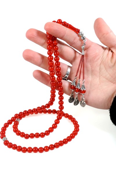 Tesbihkenti Koyu Bordo Renk Toz Kehribar 99 Namaz Tesbihi