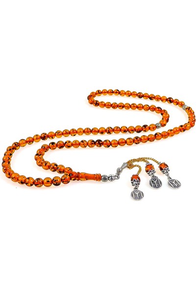 Tesbihkenti Çay Fosilli Toz Kehribar 99 Namaz Tesbihi