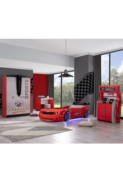 Setay Sports Çocuk Odası Takımı, Kırmızı - Camarro Arabalı Yatak - Dolap - Masa - Şifonyer Setay Sports Çocuk Odası Takımı, Kırmızı - Camarro Arabalı Yatak - Dolap - Masa - Şifonyer