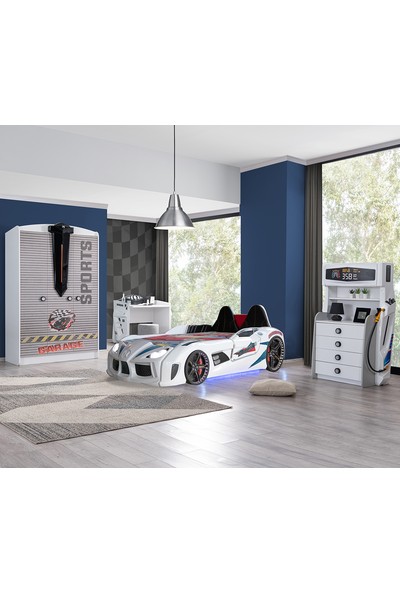 Setay Sports Çocuk Odası Takımı, Beyaz - Audi Arabalı Yatak - Dolap - Masa - Şifonyer Setay Sports Çocuk Odası Takımı, Beyaz - Audi Arabalı Yatak - Dolap - Masa - Şifonyer