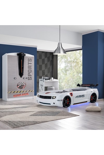 Setay Sports Çocuk Odası Takımı, Beyaz - Camarro Arabalı Yatak - Dolap - Masa Setay Sports Çocuk Odası Takımı, Beyaz - Camarro Arabalı Yatak - Dolap - Masa