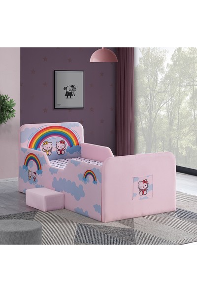 Setay Montessori Karyola, Rainbow Basamaklı Çocuk Karyolası, Kumaş Kaplı Montessori Yatak